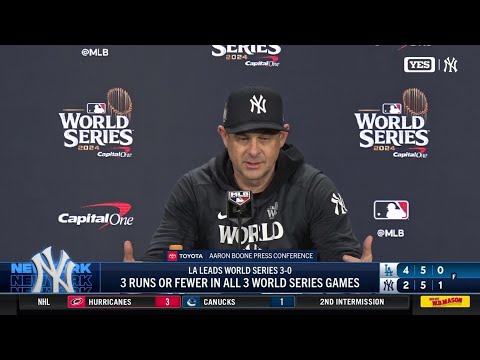 Aaron Boone on the Yankees' offensive struggles through the first three games of the World ...